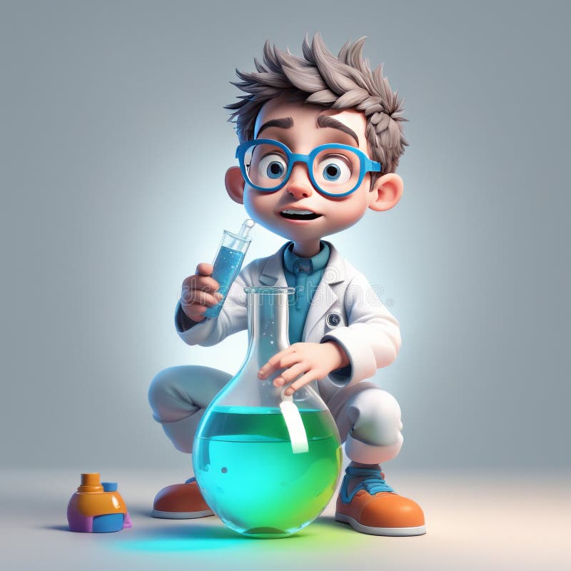 Cute Boy in a Science Laboratory. 3d Illustration Cute Boy in a Science ...