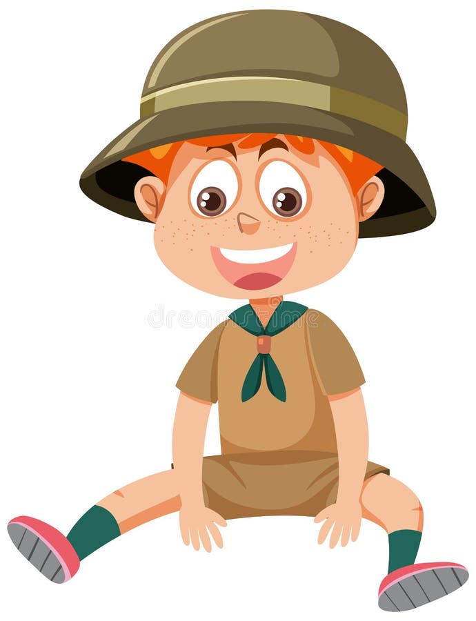 Cute Boy Scout Cartoon Character Sitting Stock Vector - Illustration of ...