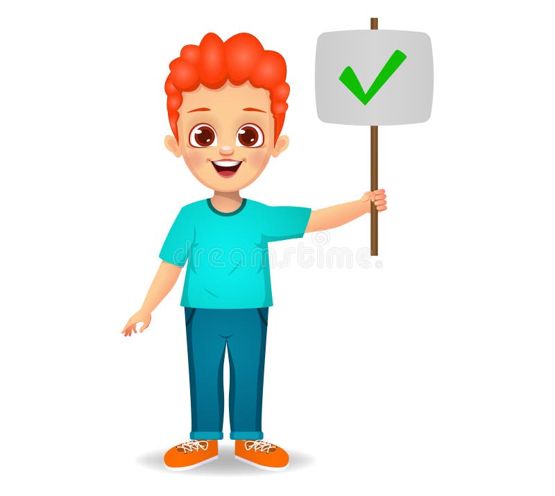 Cute Boy Showing Correct Sign Stock Illustration - Illustration of ...