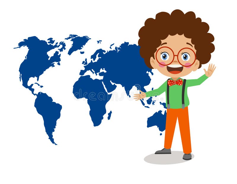 Cute Boy Showing Location on Map Stock Vector - Illustration of person ...