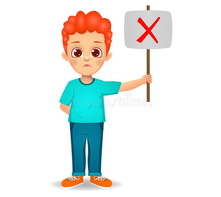 Cute Boy Showing Wrong Sign Stock Illustration - Illustration of cancel ...