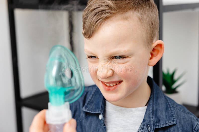 Cute Boy Shows Displeasure Emotion before Inhaling Stock Photo - Image ...