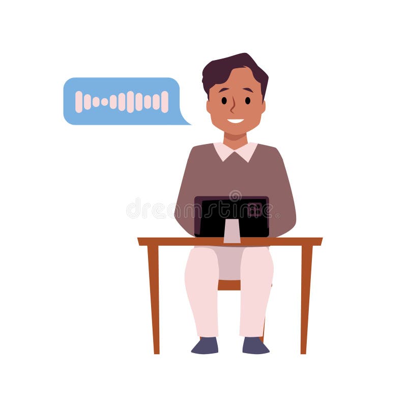 Cute Boy Speaking by the Smartphone or Tablet, Vector Child Using ...