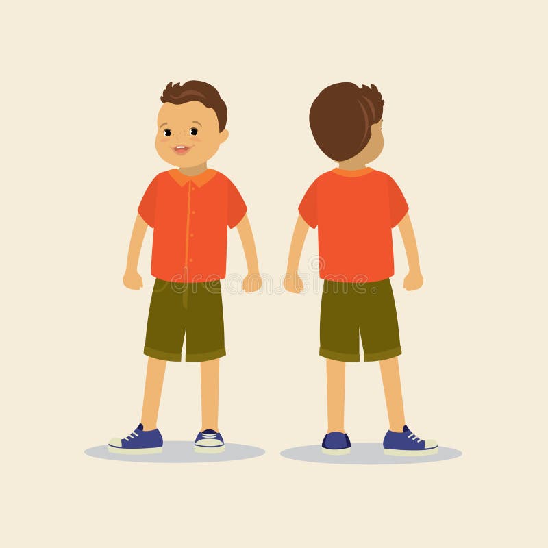 Cute Boy is Standing,front and Back View Stock Vector - Illustration of ...