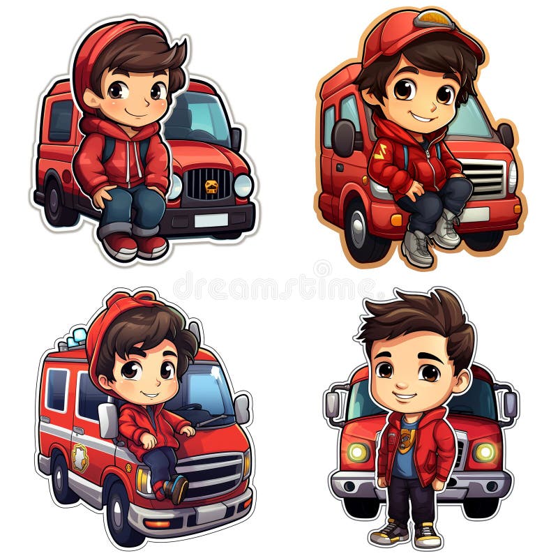 Cute Boy Sticker with His Vehicle Stock Illustration - Illustration of ...