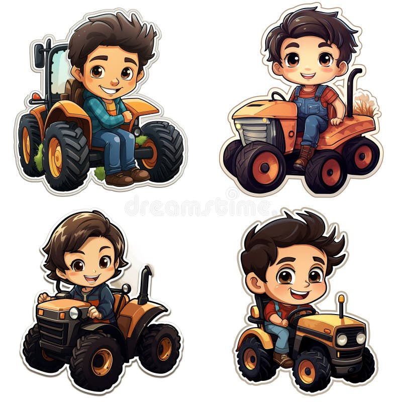 Cute Boy Sticker with His Vehicle Stock Illustration - Illustration of ...