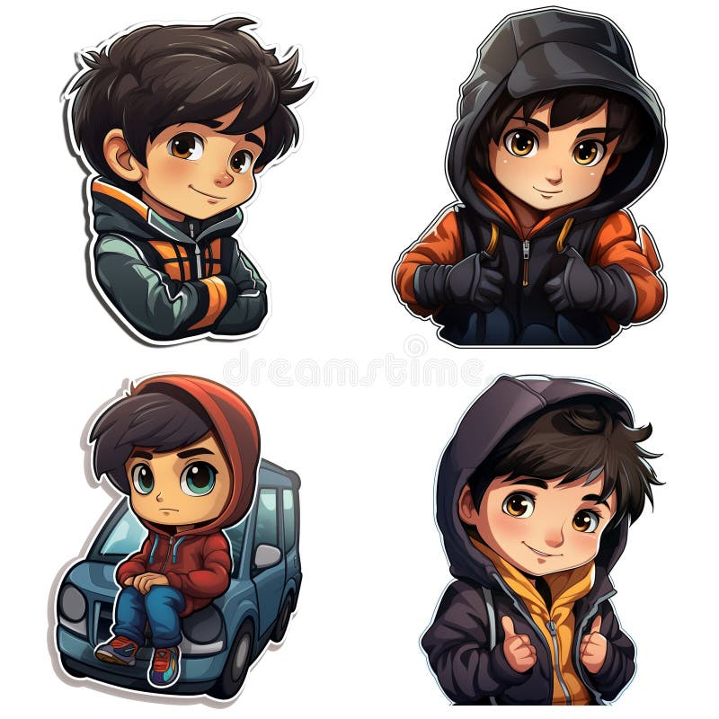 Cute Boy Sticker with His Vehicle Stock Illustration - Illustration of ...