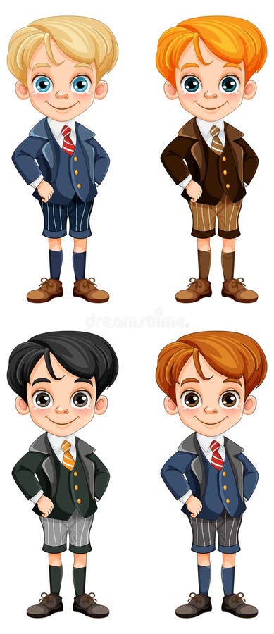 Cute Boy Student in School Uniform Set Stock Vector - Illustration of ...