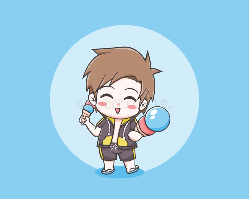 Cute Boy in Summer Time Cartoon Illustration Stock Vector ...