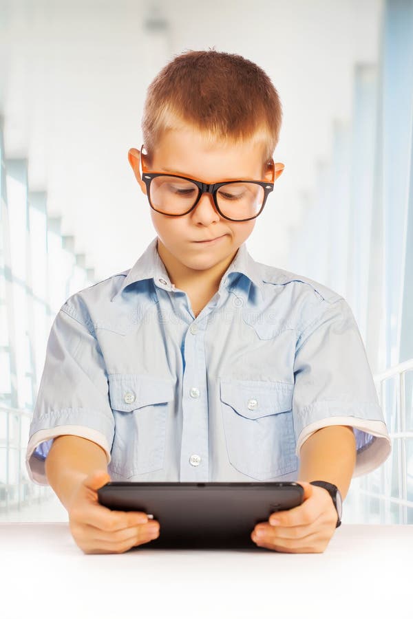 Cute Boy with Tablet. Isolated Stock Photo - Image of internet ...