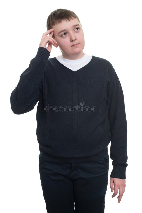 Cute boy thinking gesture stock photo. Image of white - 68818104