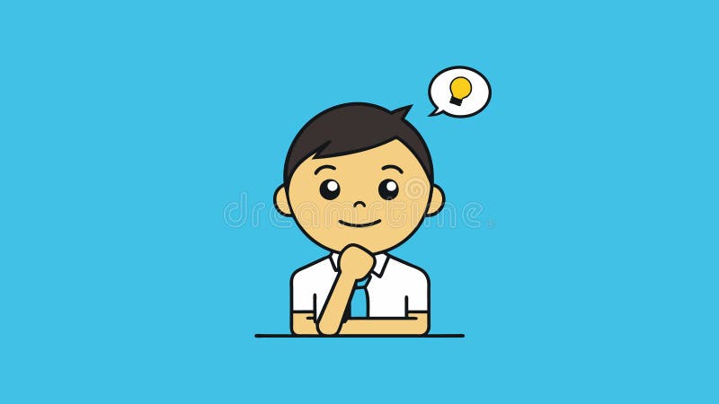 Cute Boy Thinking while Working on His School Project Stock Vector ...