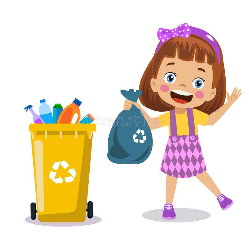 Cute Boy Throwing Trash in Recycle Bin Stock Vector - Illustration of ...
