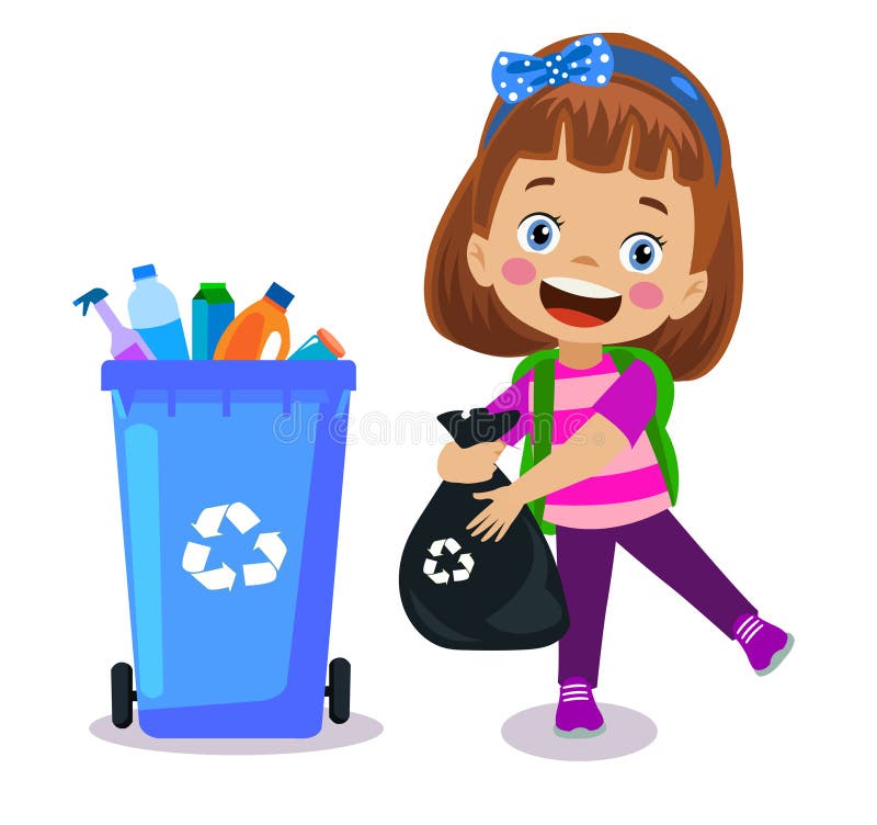 Cute Boy Throwing Trash in Recycle Bin Stock Illustration ...