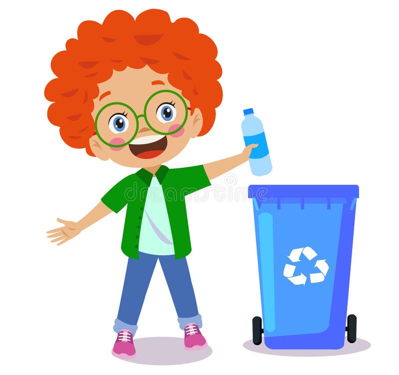 Cute Boy Throwing Trash in Recycle Bin Stock Illustration ...