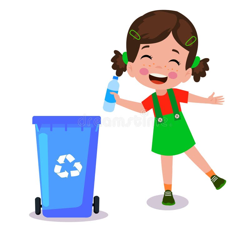 Cute Boy Throwing Trash in Recycle Bin Stock Vector - Illustration of ...
