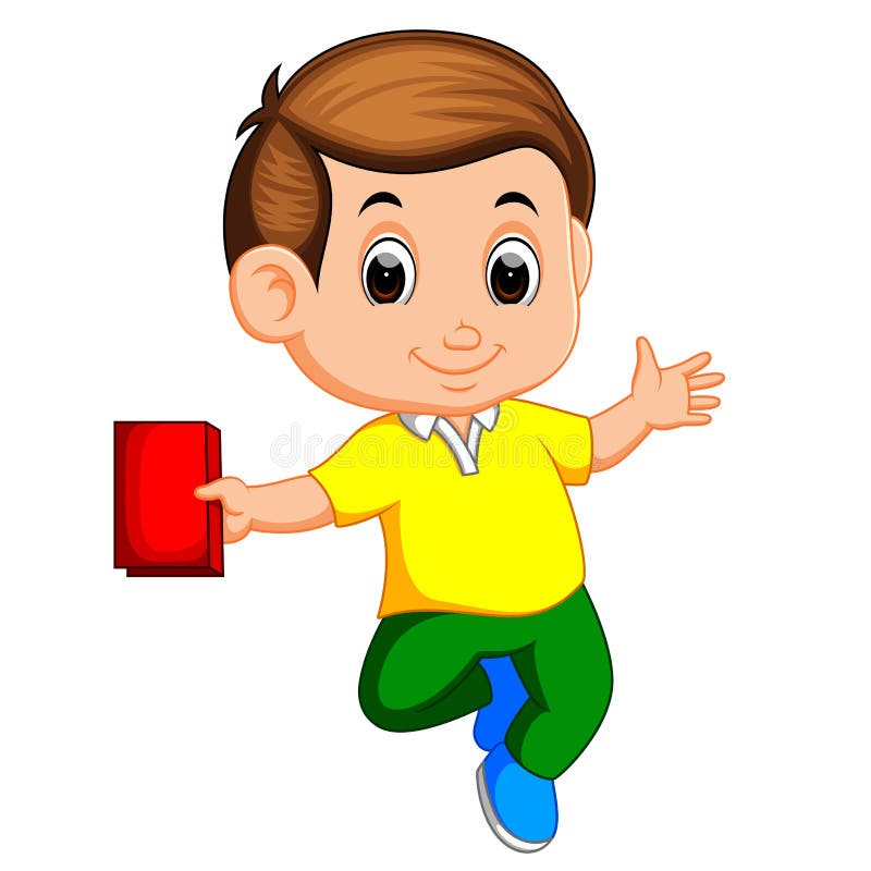 Cute Boy Walking with Books Stock Vector - Illustration of drawing ...