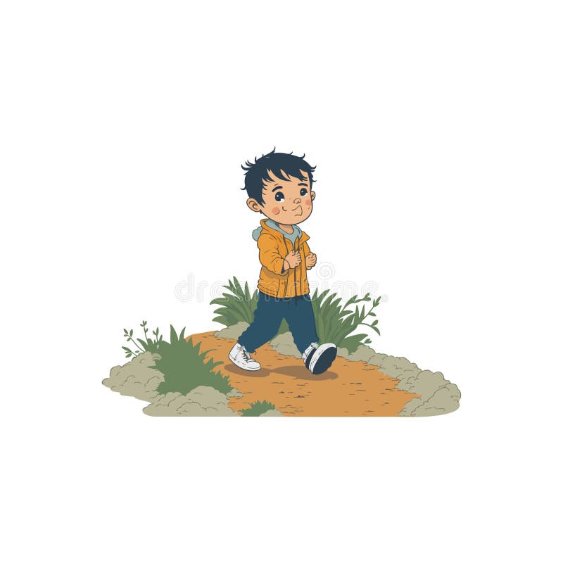 Cute Boy Walking on the Path Vector Illustration Stock Illustration ...