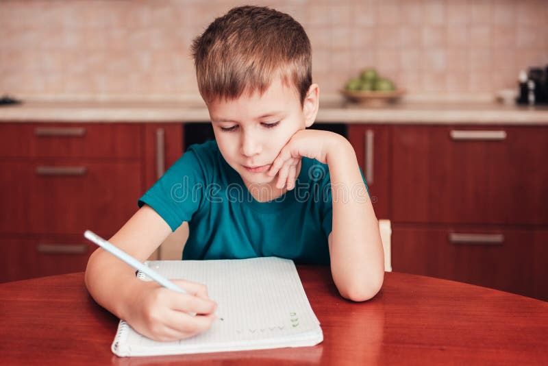 Close Up of Cute Child Writing on Paper with Pencil Stock Photo - Image ...