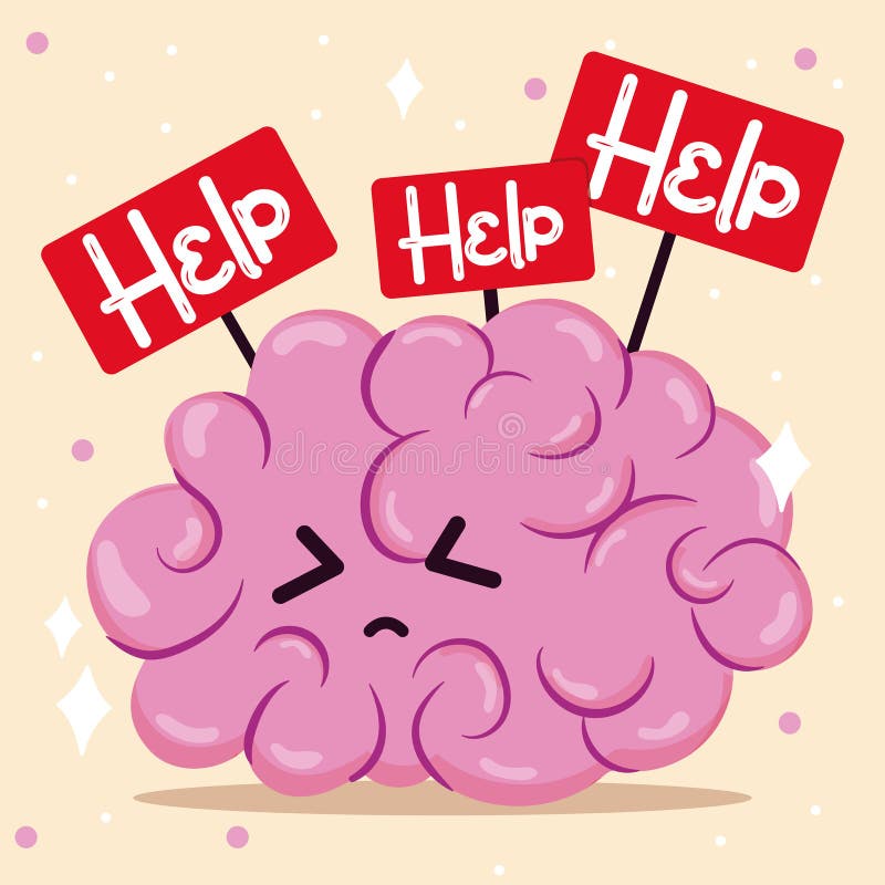 Cute Brain Cartoon Character Asking For Help Vector Stock Vector Illustration Of Think