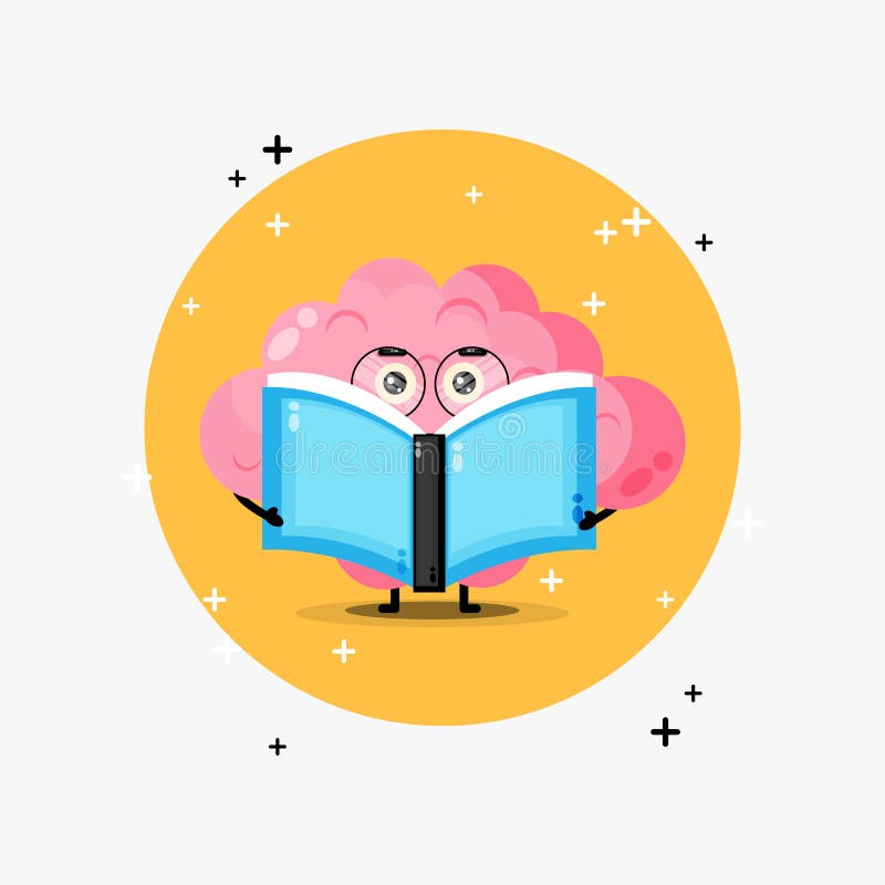 Cute Brain Mascot Reading a Book Stock Vector - Illustration of ...