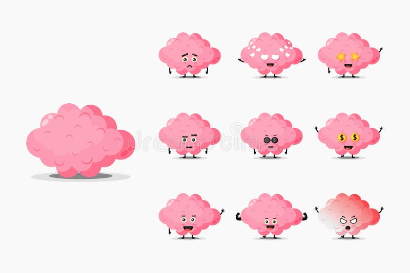 Cute brain mascot set stock vector. Illustration of imagination - 198813125