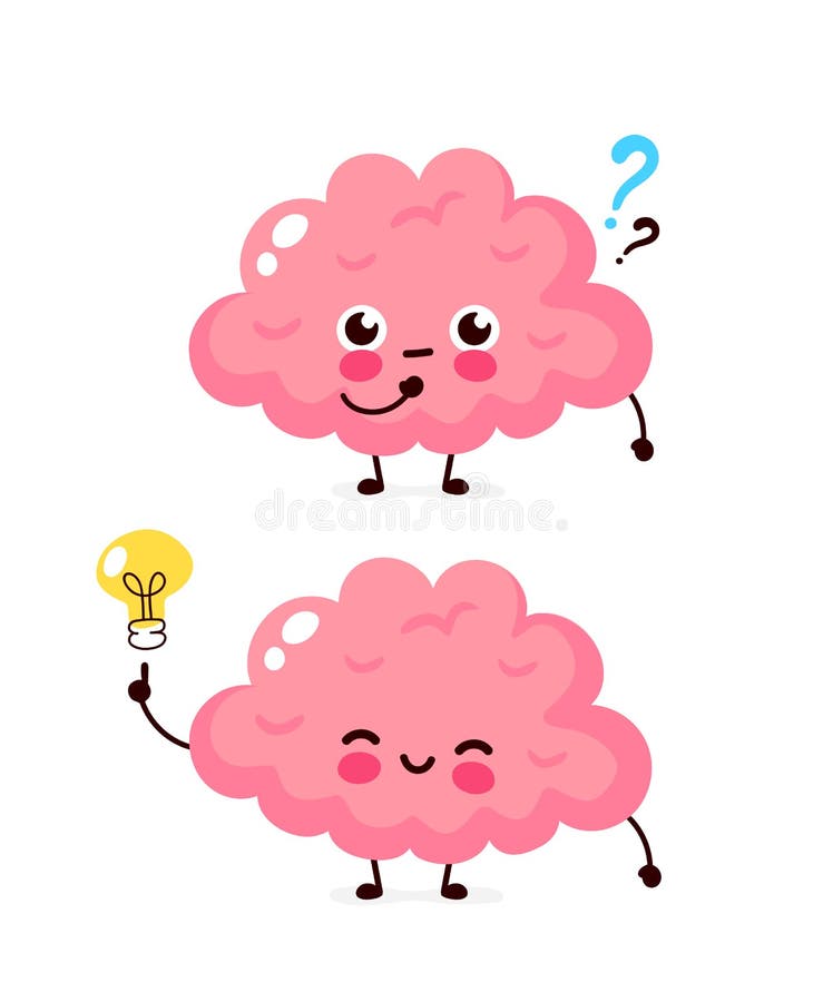 Cute Brain with Question Mark and Lightbulb Stock Vector - Illustration ...