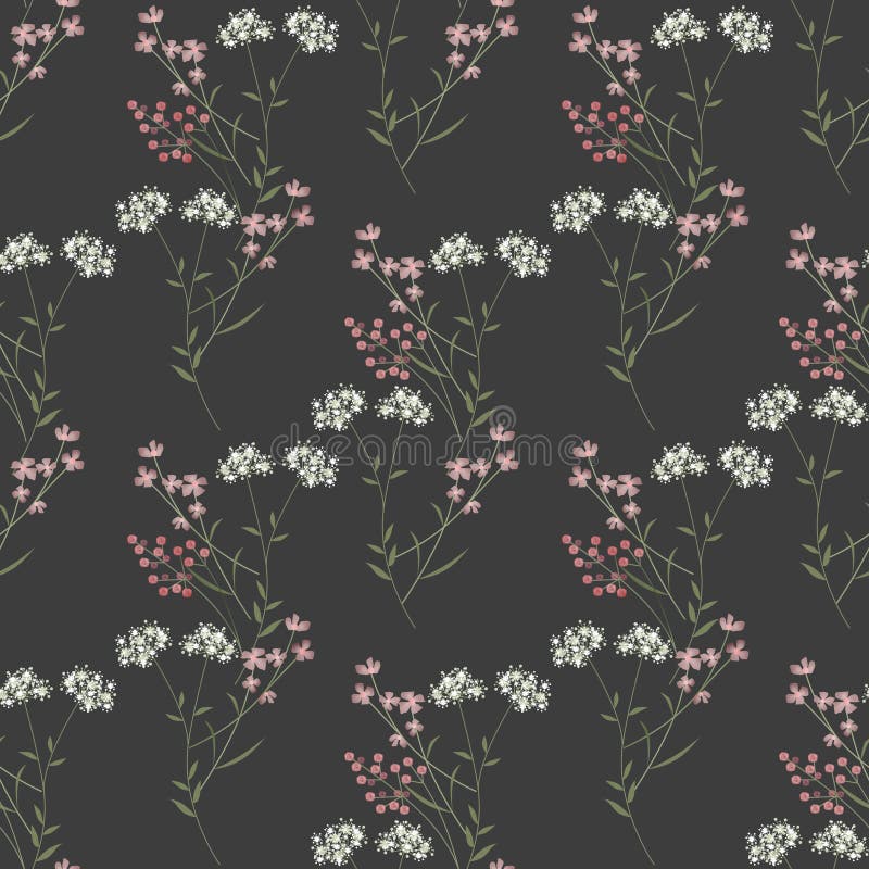 Cute Branches of Flowers Seamless Pattern Texture on Grey Stock ...