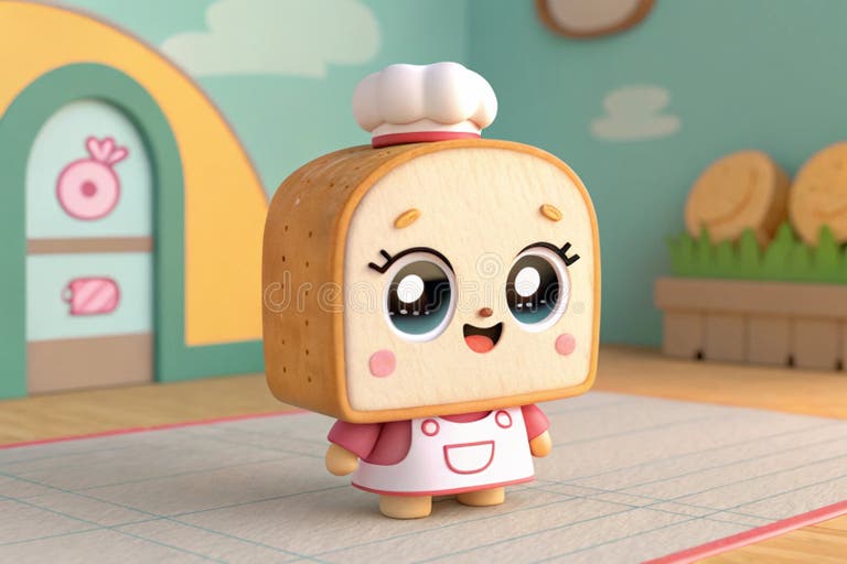 Cute Bread Chibi Kawaii Cartoon Character, 3d Rendering - Generated by Ai Stock Illustration ...