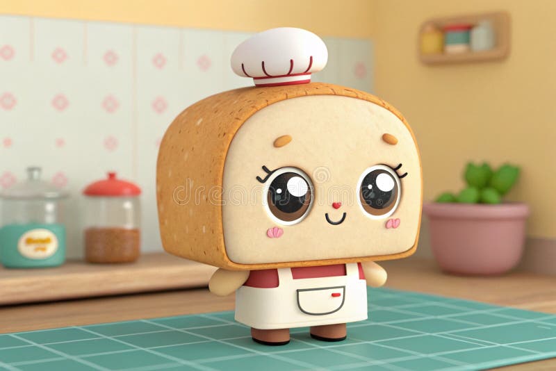 Cute Bread Chibi Kawaii Cartoon Character, 3d Rendering - Generated by ...