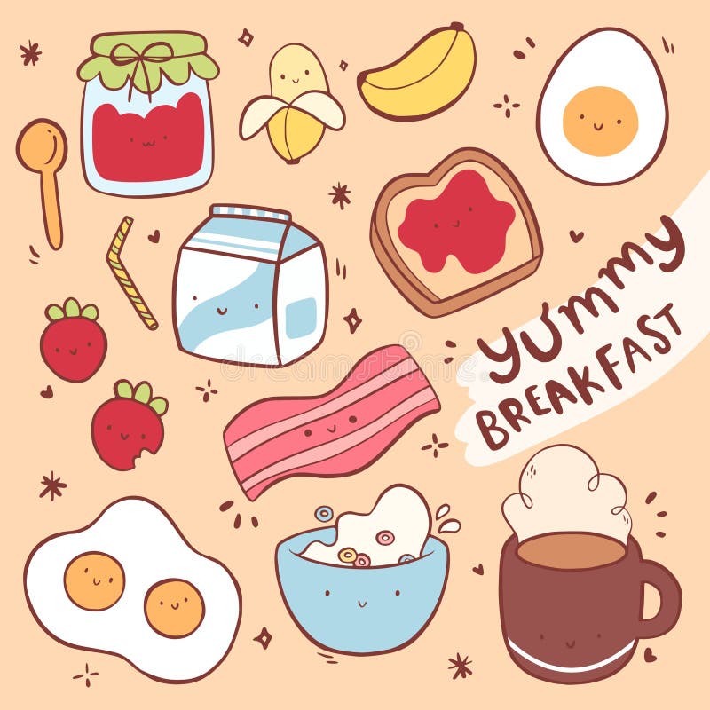 Cute Breakfast Doodle stock vector. Illustration of milk - 251583106