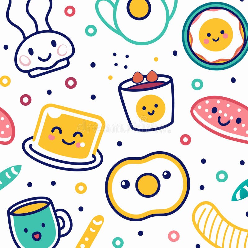 Cute Breakfast Food Cartoon Seamless Pattern. (1 Stock Vector ...