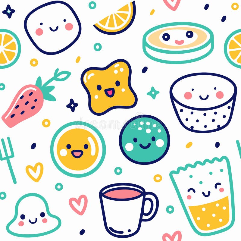 Cute Breakfast Food Cartoon Seamless Pattern Stock Vector ...