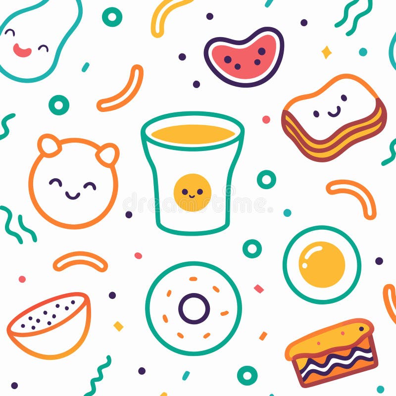 Cute Breakfast Food Pattern Stock Vector - Illustration of whimsical ...