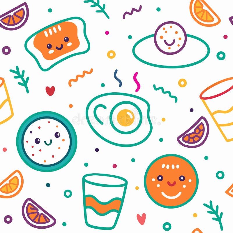 Cute Breakfast Food Seamless Pattern. (5 Stock Vector - Illustration of ...
