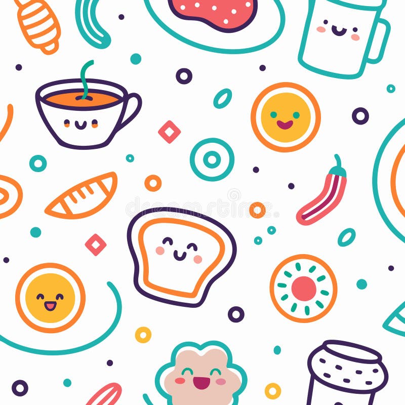 Cute Breakfast Food Seamless Pattern. (8 Stock Vector - Illustration of ...