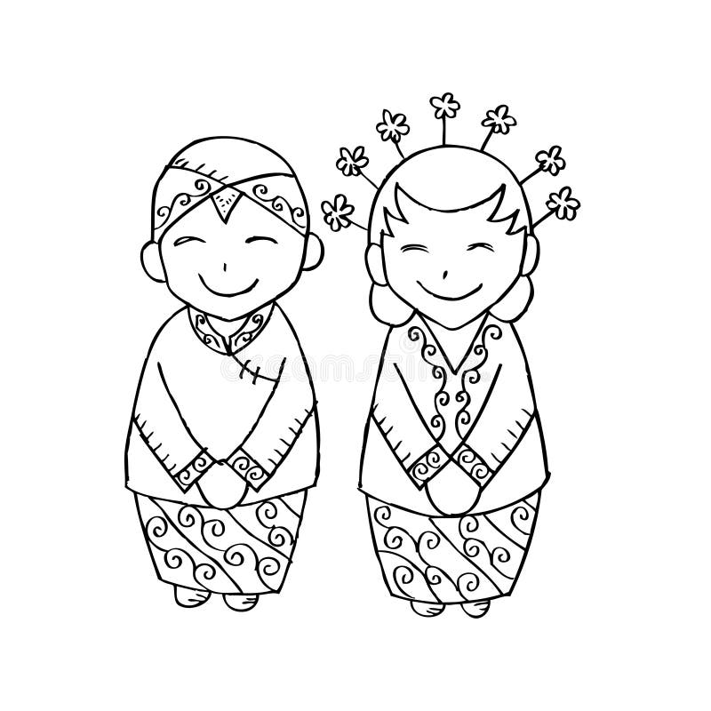 Cute bridal couple java. stock vector. Illustration of indonesia - 93209715
