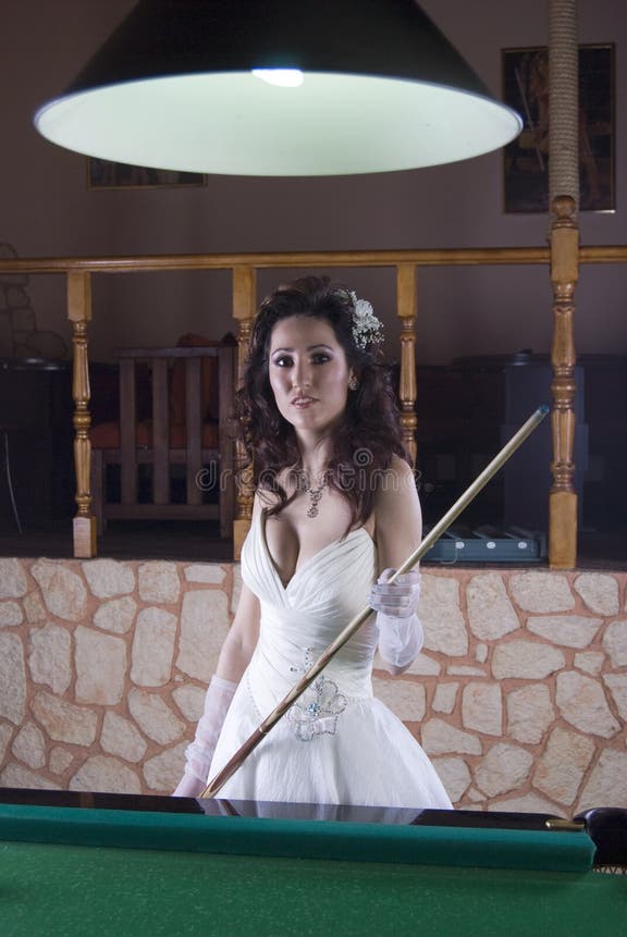 Cute Bride Playing Billiard Stock Photo - Image of activity, lamp: 10414834