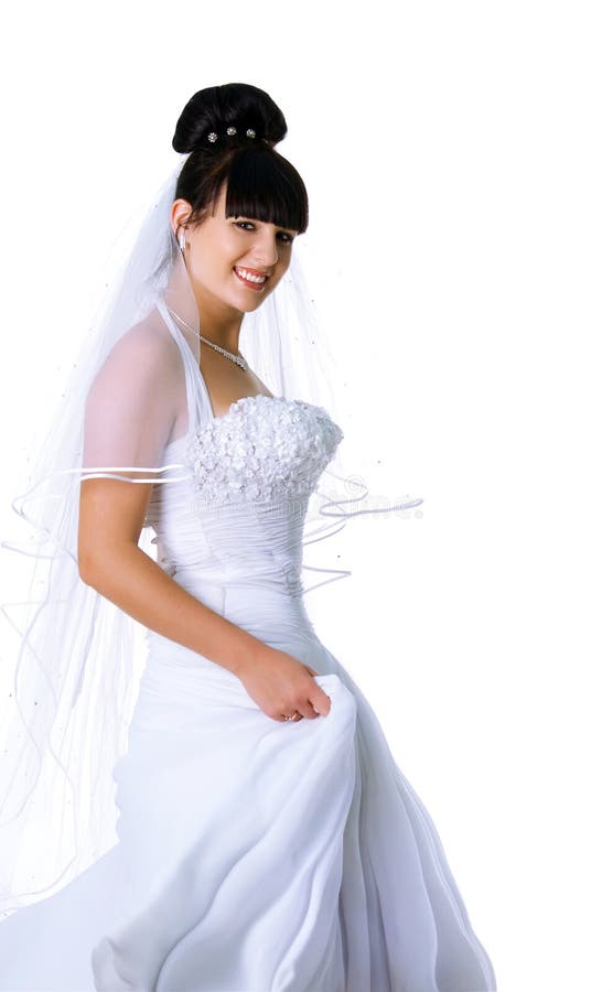 Cute Bride in a White Dress Stock Image - Image of love, happiness ...