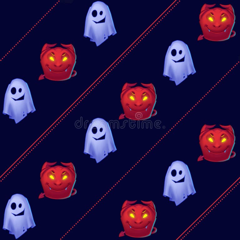 Cute Bright Halloween Seamless Pattern. Print with Red Devils and White ...