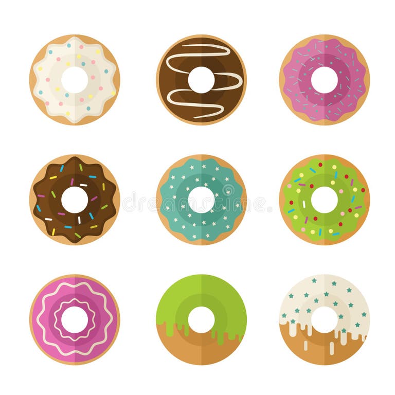 Cute and Bright Set of Donuts Icons Stock Vector - Illustration of ...