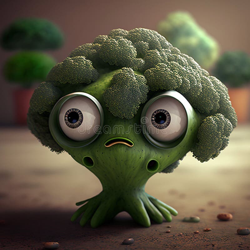 Cute Broccoli Character with Large Eyes by Generative AI Stock ...