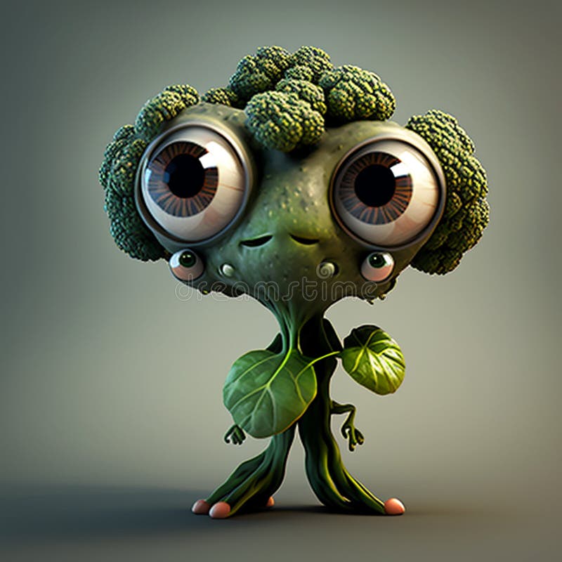 Cute Broccoli Character with Large Eyes by Generative AI Stock ...