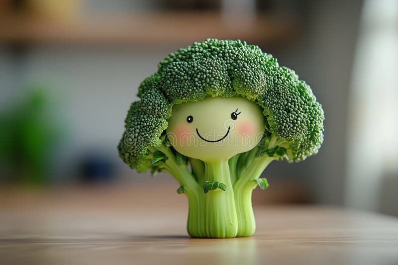 Cute Broccoli Character Standing on a Kitchen Countertop during ...