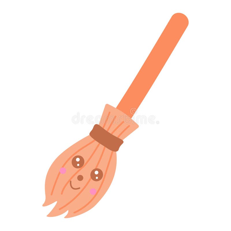 Cute Broom, Children Magic Element in Kawaii Style, Vector Stock Vector ...