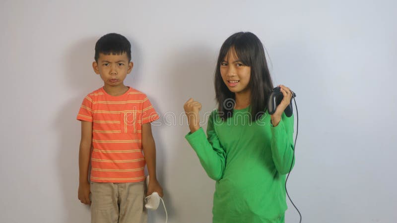 Cute Brother and Sister on White Background Stock Image - Image of ...