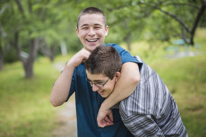 Cute Brothers Outside in Forest Stock Image - Image of kids, outdoors ...