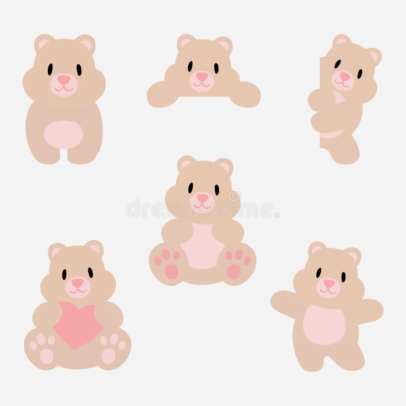 Cute brown bear collection stock vector. Illustration of decoration ...