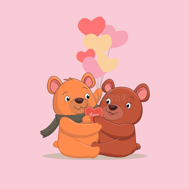 Cute Brown Bear Couple in Love Stock Vector - Illustration of cute, couple: 207143460