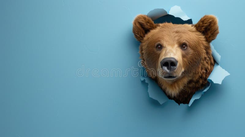 Cute Brown Bear Peeking Through A Hole Stock Illustration